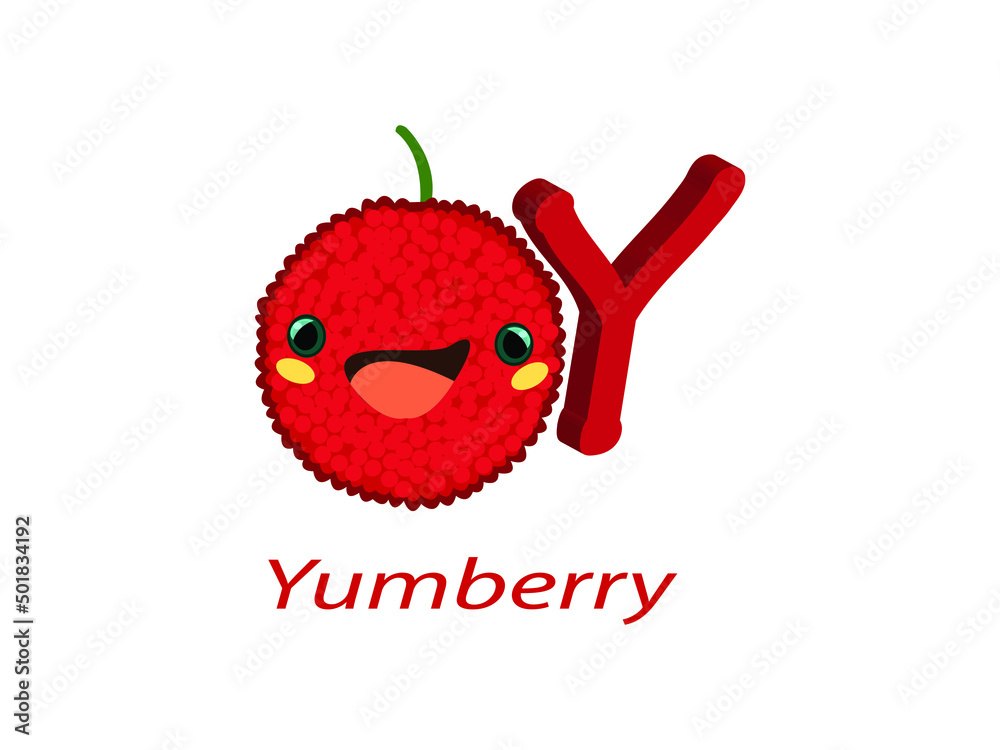 Y for Yumberry Alphabet Vector illustration. Fruit and Vegetables Name ...