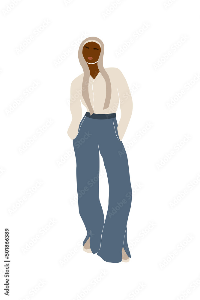 Muslim black woman in fashion outfit and hijab. Trendy abstract ...