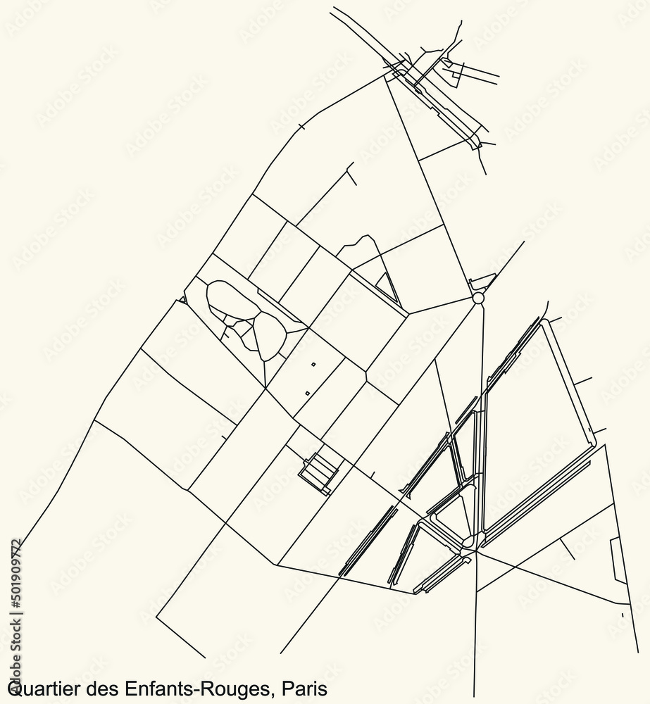 Detailed navigation black lines urban street roads map of the ENFANTS ...