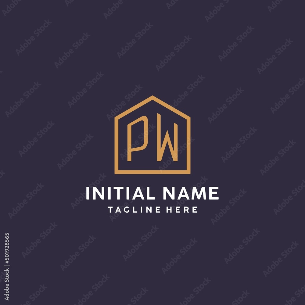 Initial PW logo with abstract home shape, simple luxury real estate ...