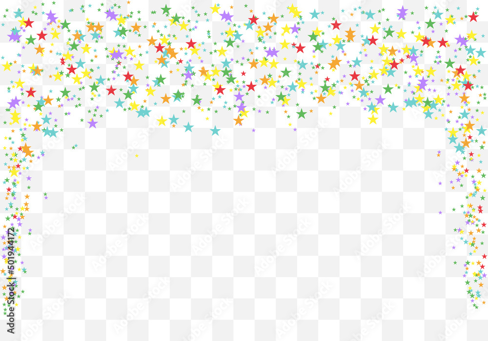 Festive colorful star confetti. Rainbow stars on transparent background ...
