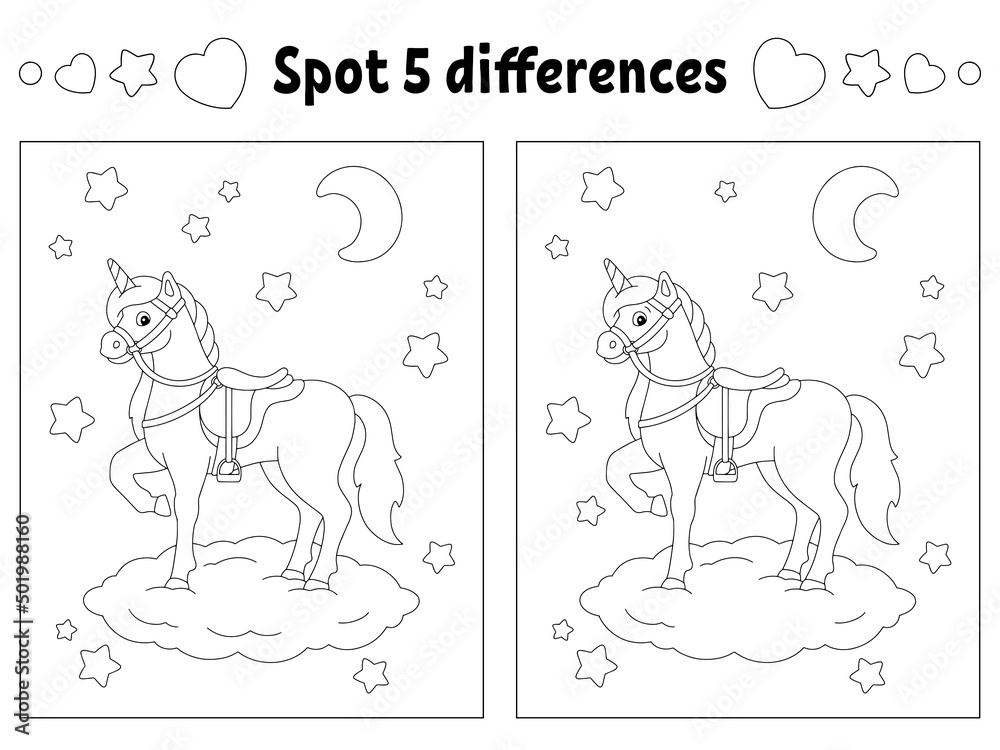 Find five differences. Coloring page for kids. Activity worksheet for ...
