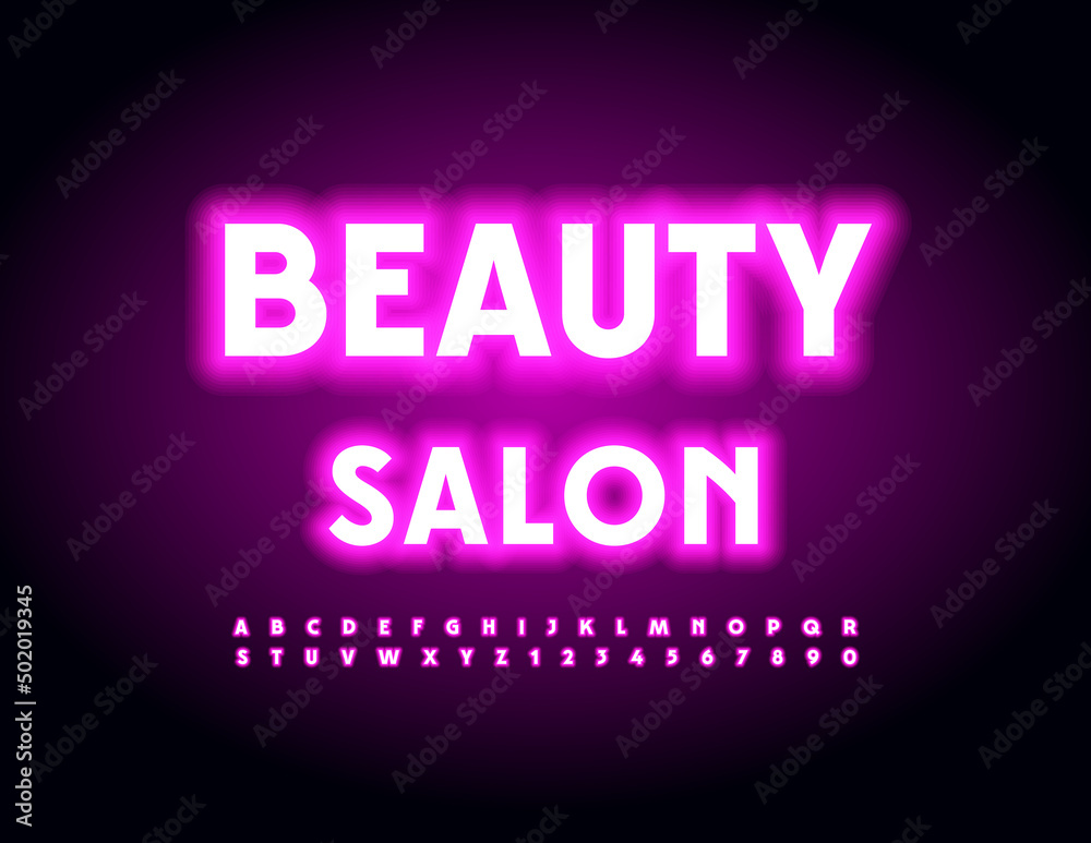 Vector advertising logo Beauty Salon. Neon Pink Font. Trendy set of ...