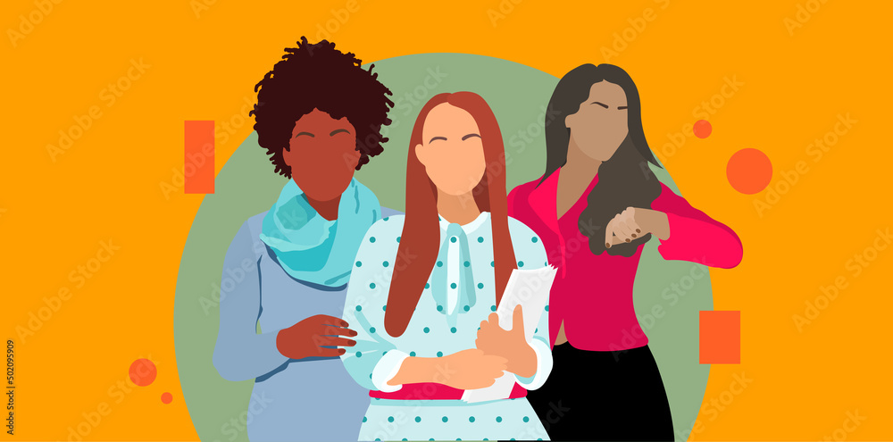 Female spring style portraits. Young women avatars with flowers in hair ...