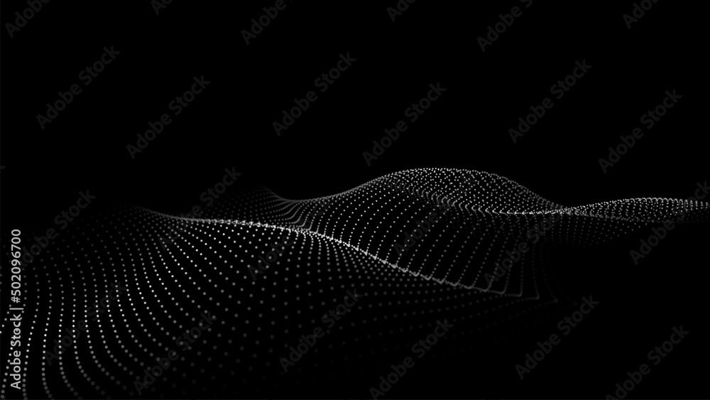 Digital wave with dots on the black background. The futuristic abstract ...