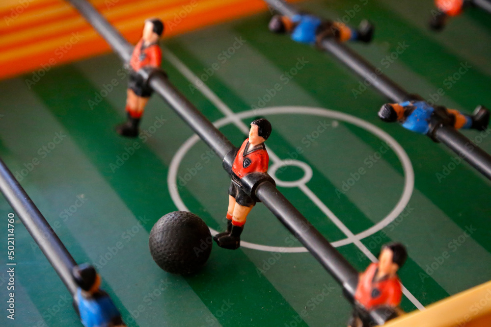 Foosball. Soccer hall game. Traditional game. Soccer game. Table with ...