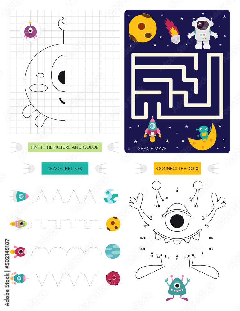 Image vectorielle Stock Space Activity pages for kids. Printable ...