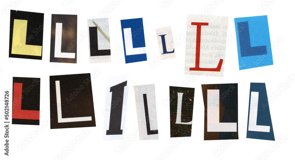 letter l magazine cut out font, ransom letter, isolated collage ...