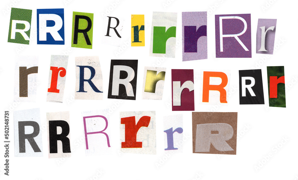 letter r magazine cut out font, ransom letter, isolated collage ...
