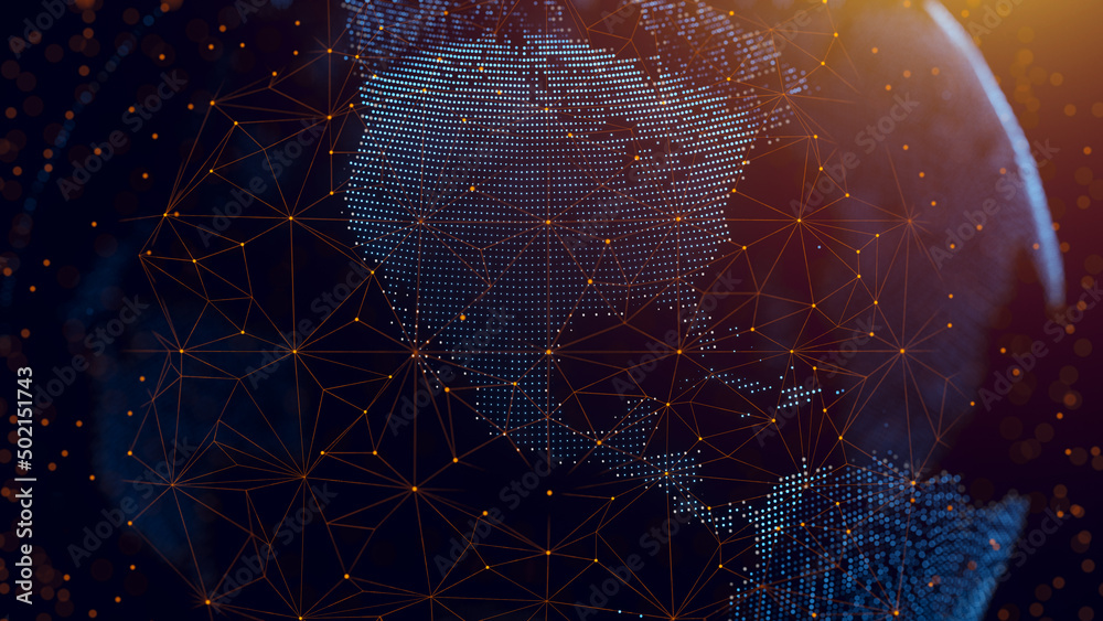 Dotted earth with a digital communication line. Global network ...