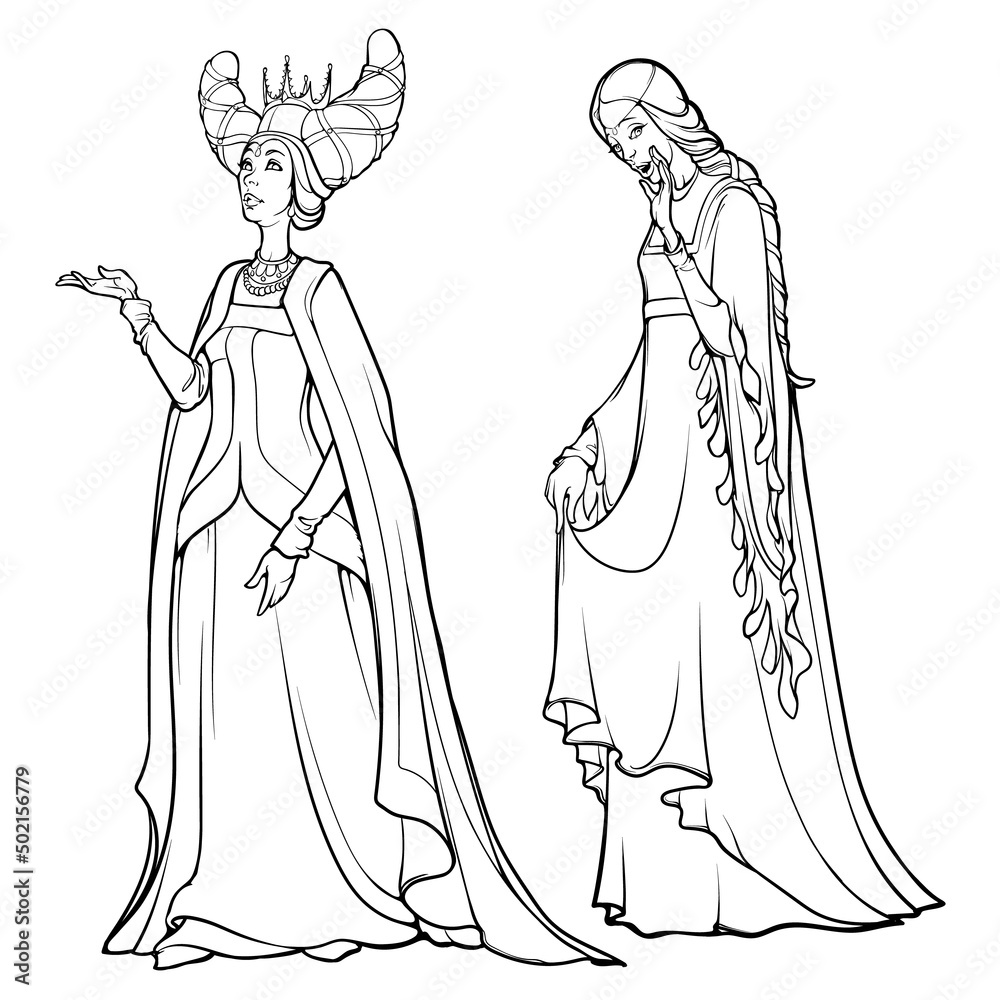Medieval queen with a gossiping chamber made. Medieval gothic style ...