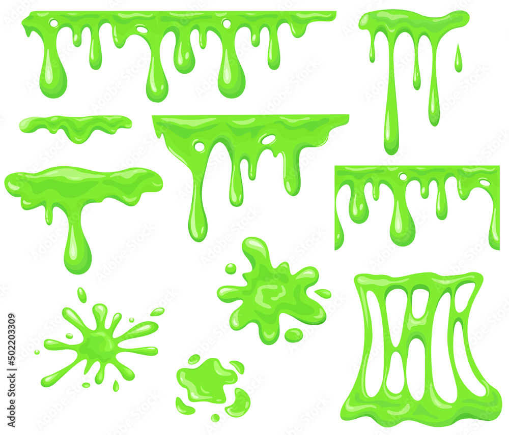 Cartoon slime dripping. Mucus green goo drip sticky slimy mucus, liquid ...