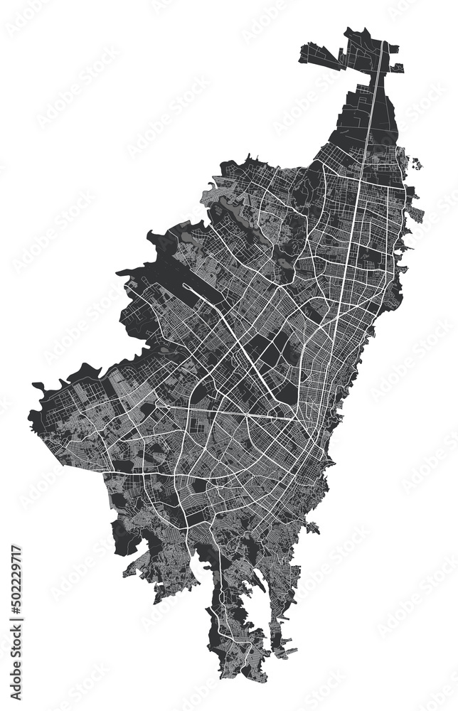 Vector de Stock Bogota vector map. Detailed black map of Bogota city ...