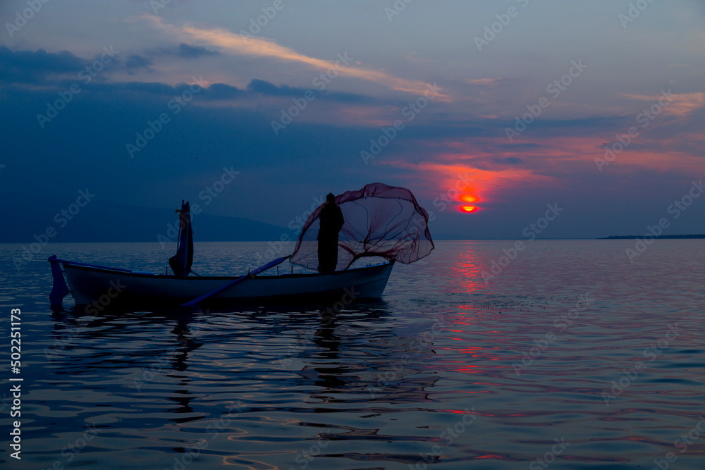 Lake Van, fishermen trying to catch fish, Lake Van is one of the ...