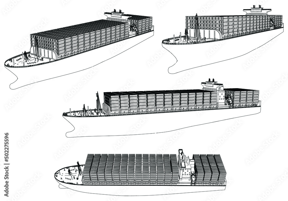 Container ship, cargo ship. World cargo ship. Design elements for logo ...