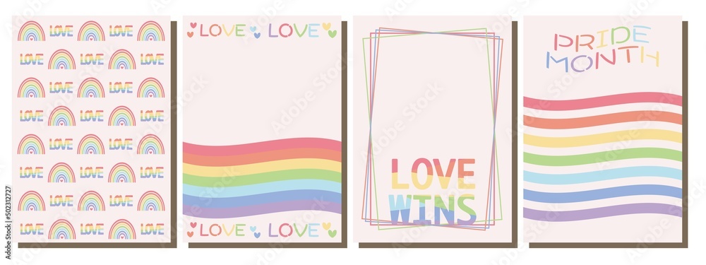 Set of Pride month concept template. Rainbow color decoration with ...