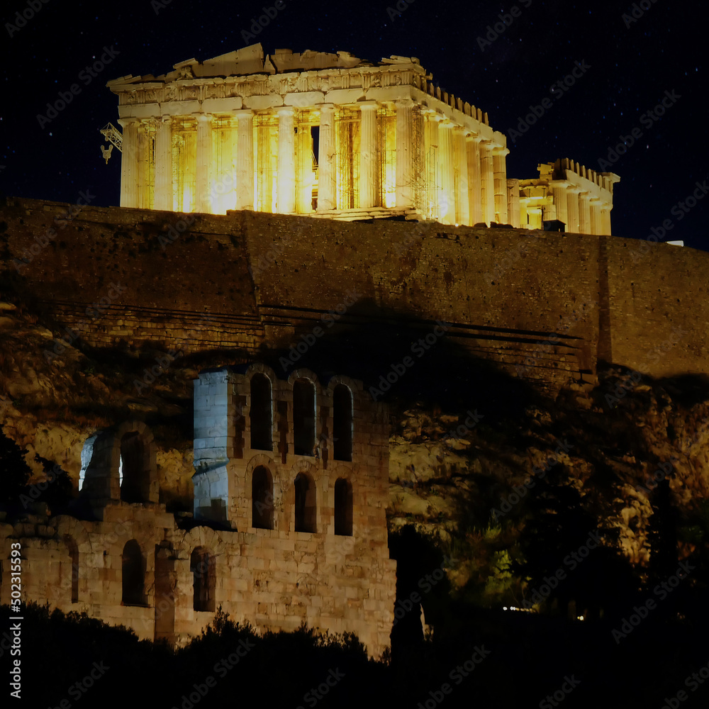 Athens Acropolis with Parthenon temple and arches of the roman Hadrian ...