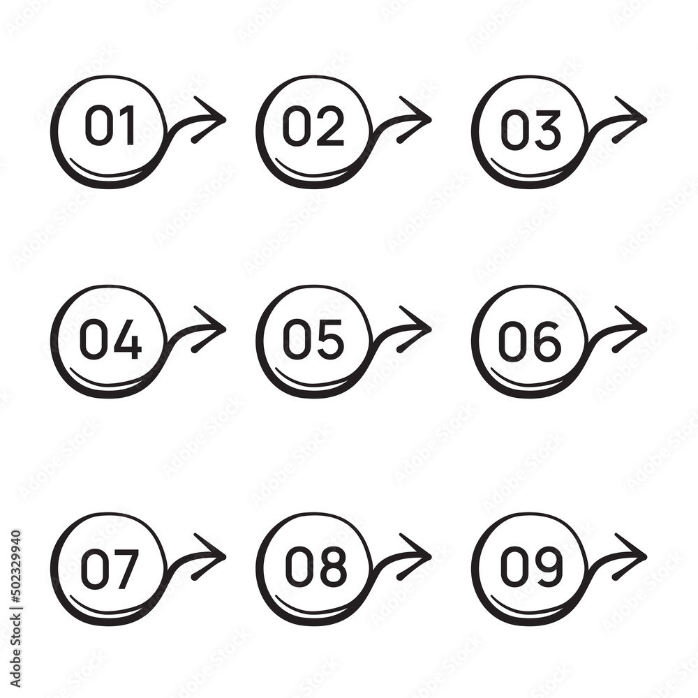 number points, round and arrow, hand drawn style Stock Vector | Adobe Stock
