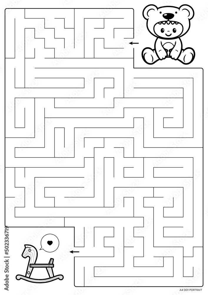 Vector black line printable maze. Format A4. Coloring book educational ...
