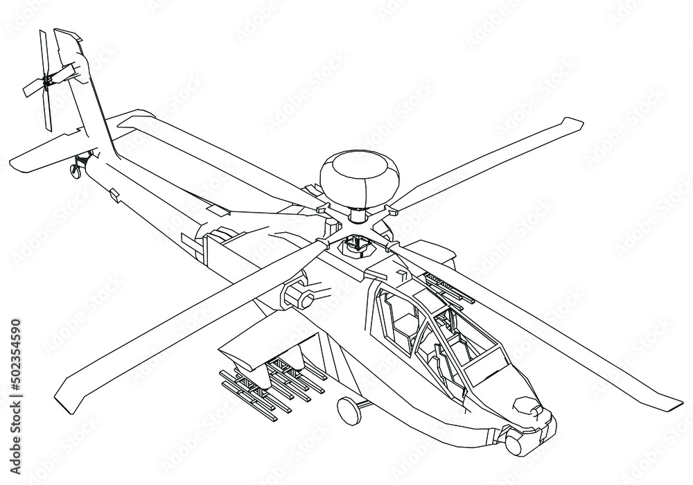 Apache attack helicopter isolated on white background. Vector Military ...