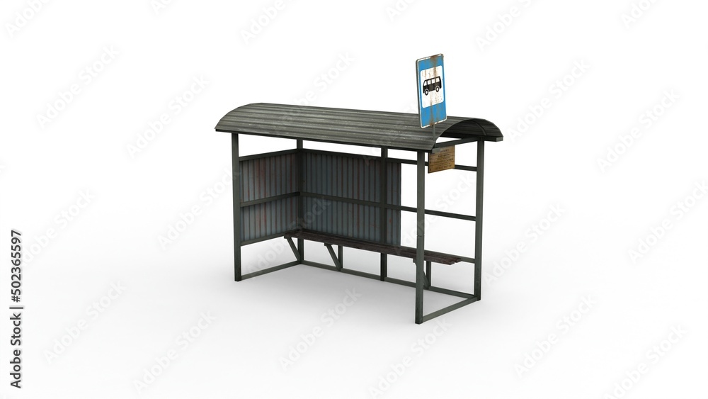 Old bus stop render on a white background. 3D rendering Stock ...