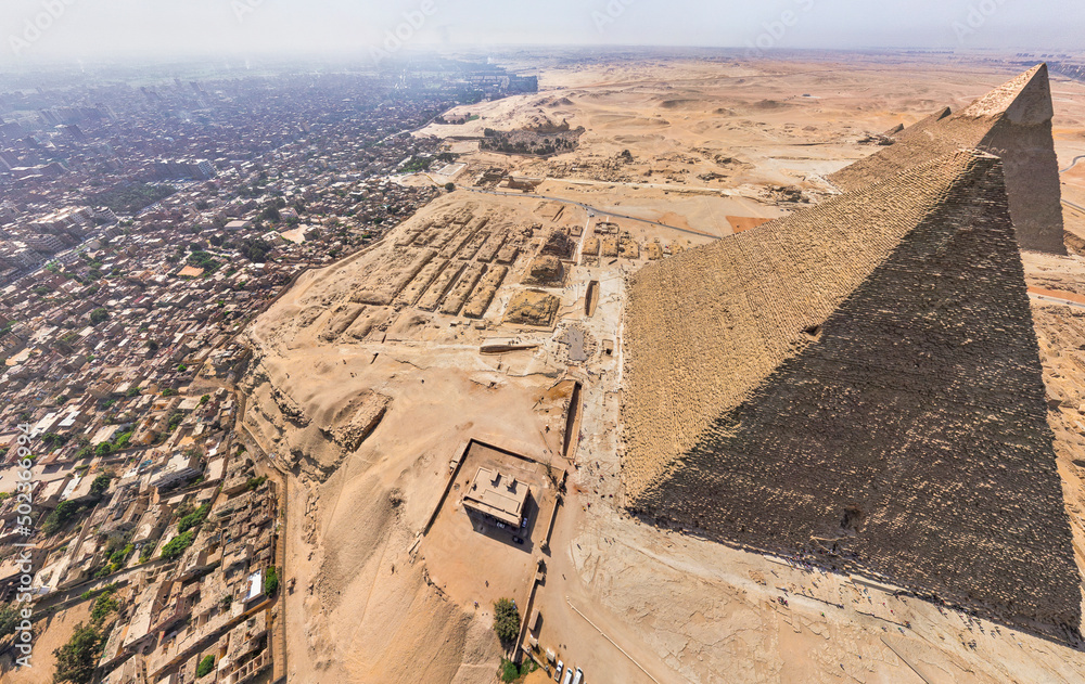 Aerial view of The Great Pyramid of Giza, Largest of Egyptian pyramids ...