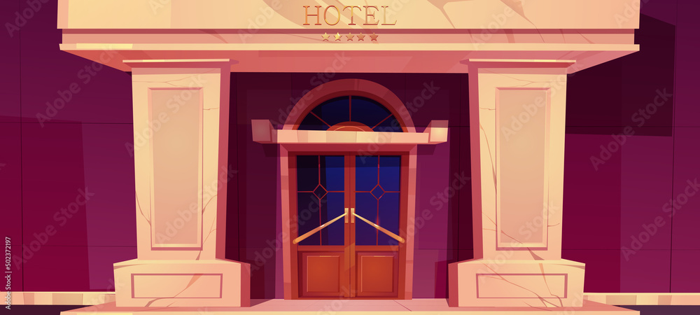 Luxury hotel building exterior. City guest apartments entrance. Vector ...