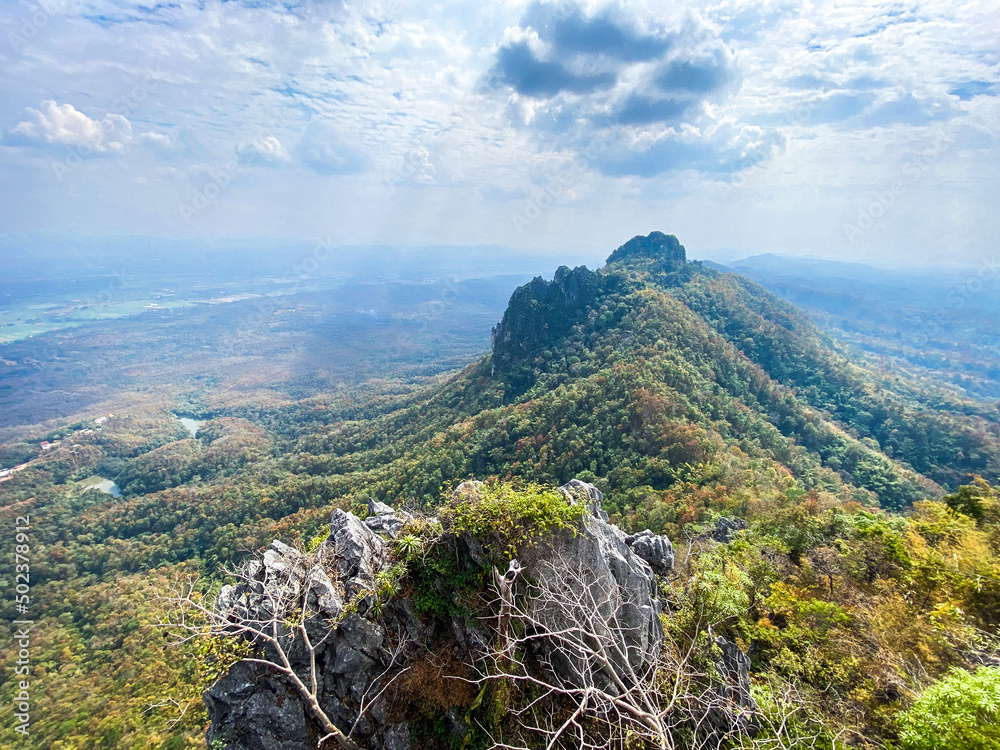 Aerial view of Wat Chaloem Phra Kiat Phrachomklao Rachanusorn, sky ...