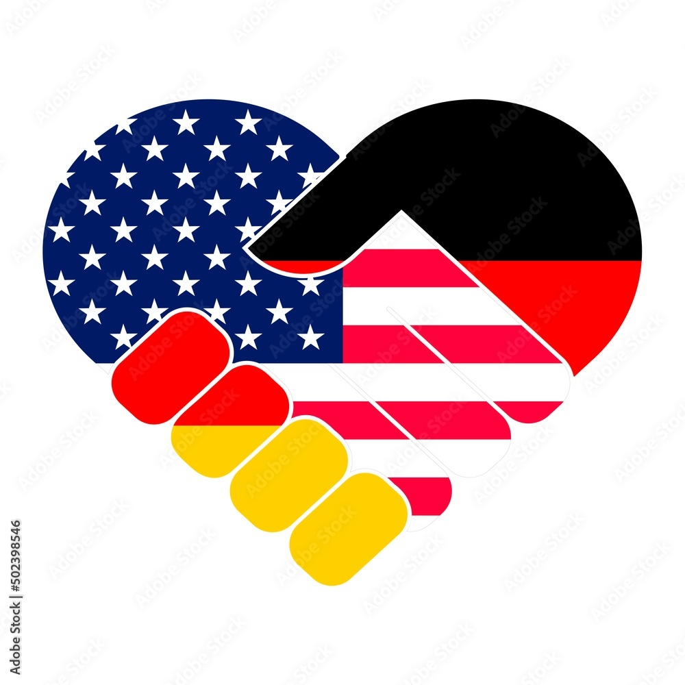 Handshake symbol in the colors of the national flags of USA and Germany ...