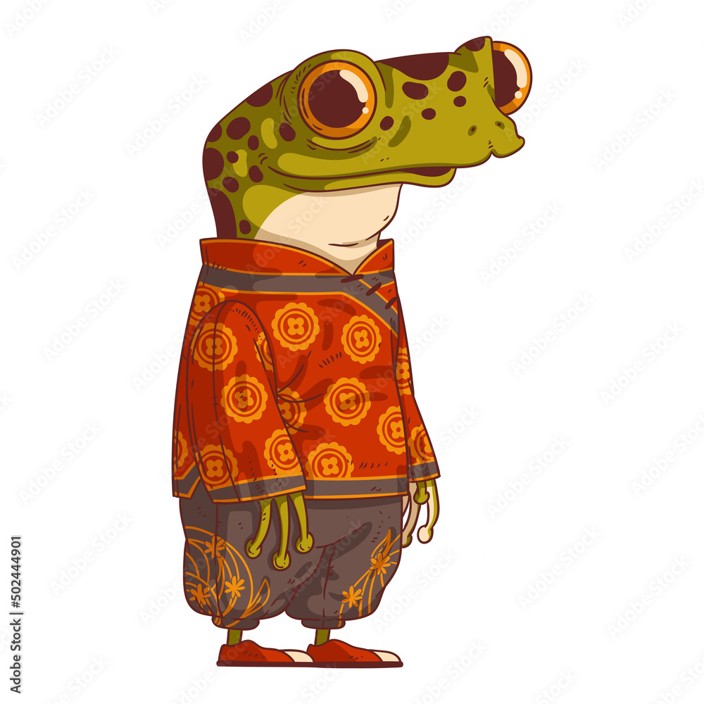 Oriental Frog, isolated vector illustration. Cute anthropomorphic frog ...