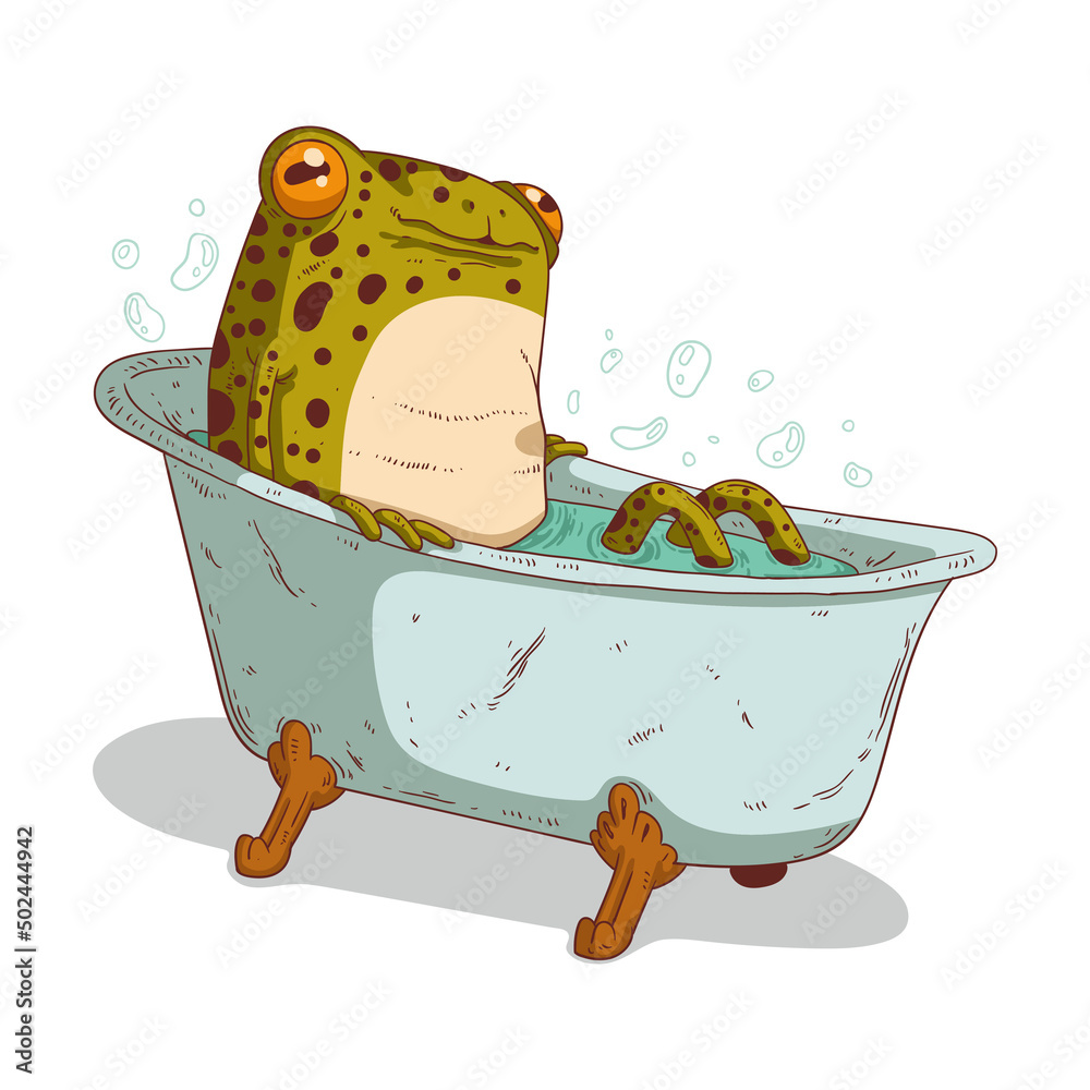 Taking a Bath, isolated vector illustration. A carefree anthropomorphic ...
