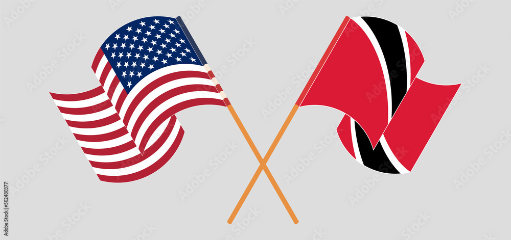 Crossed and waving flags of the USA and Trinidad and Tobago Stock ...