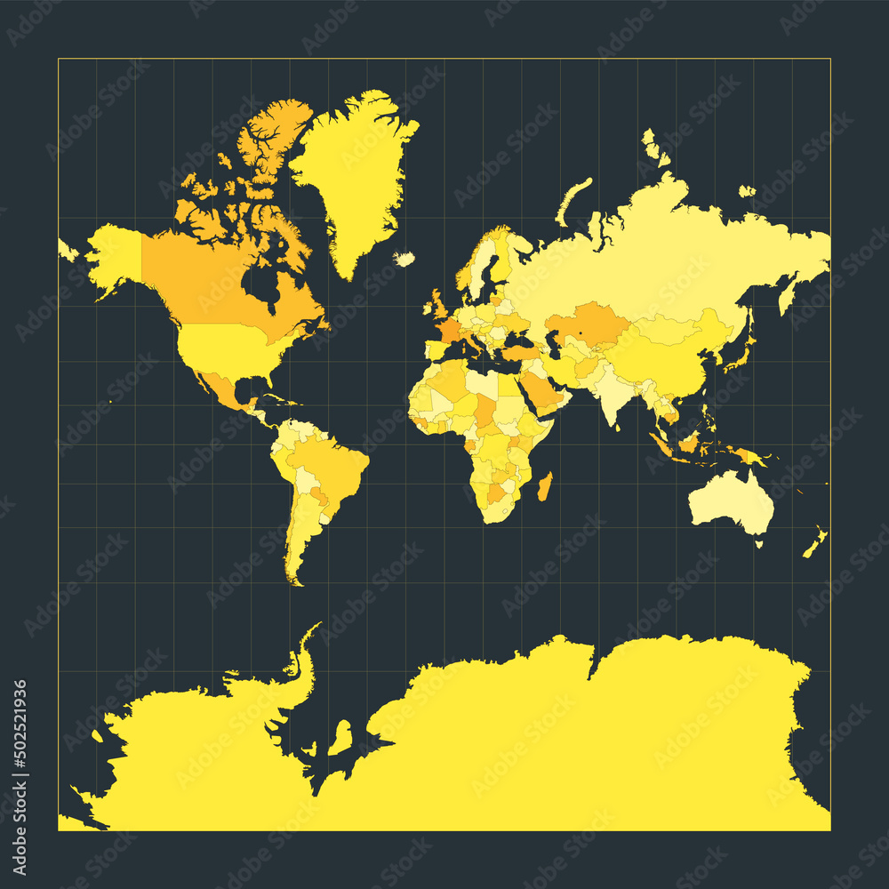 World Map Spherical Mercator Projection Futuristic World Illustration For Your Infographic
