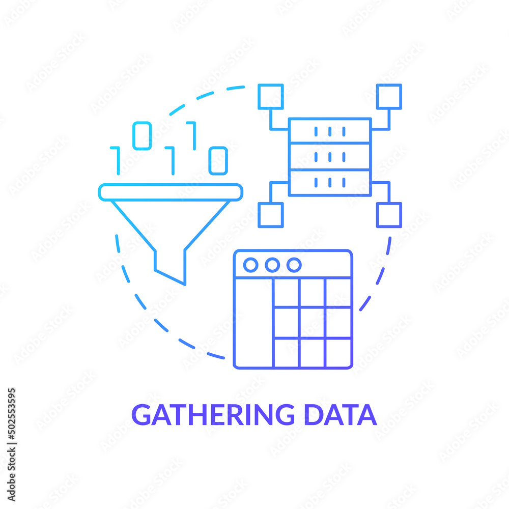 Vector de Stock Gathering data blue gradient concept icon. Artificial ...