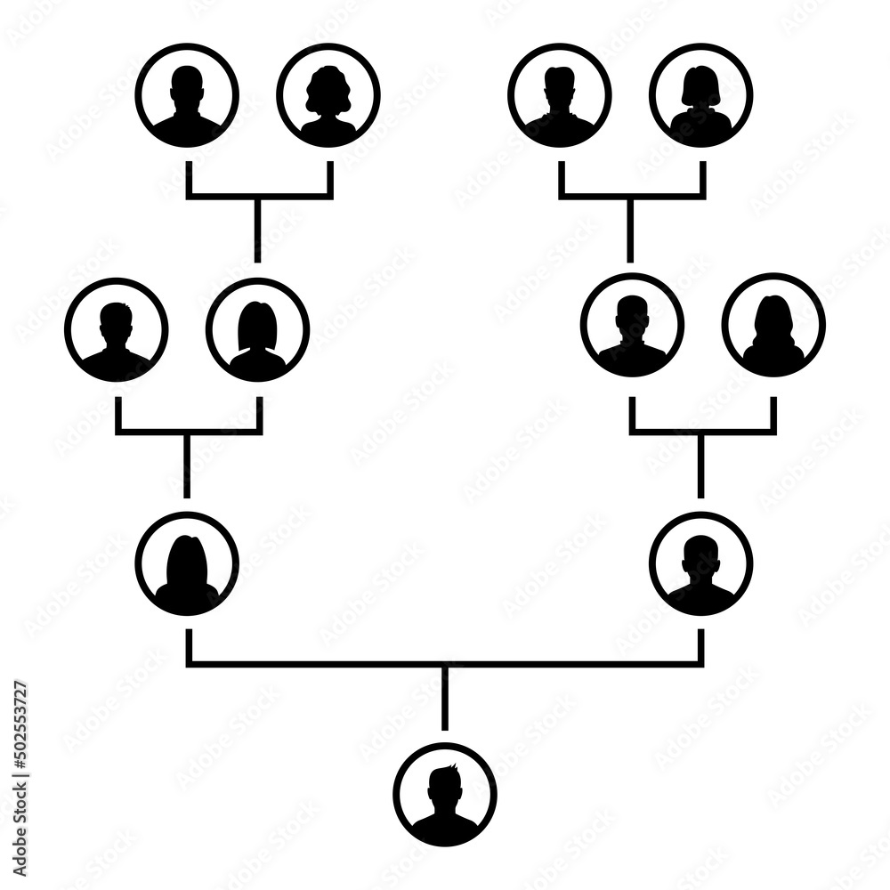 Family tree black avatars isolated on white. Vector genealogical layout ...