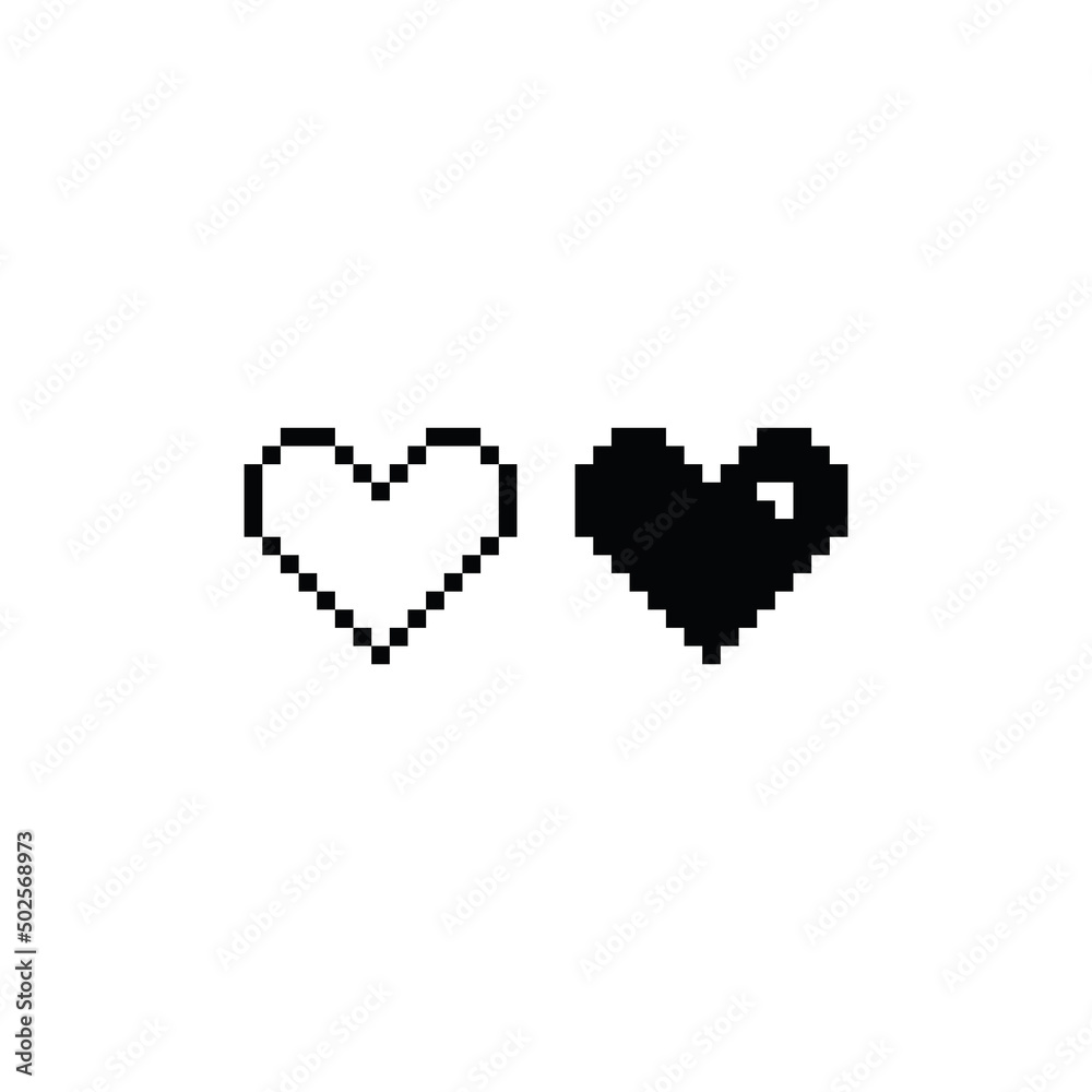 pixel heart icon. Vector pixel art black heart 8 bit logo for game ...