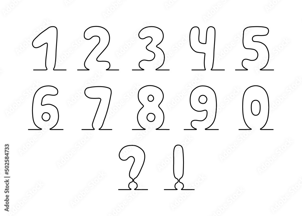 เวกเตอร์ Stock Set latin alphabet numbers from 1 to 9, signs continuous ...