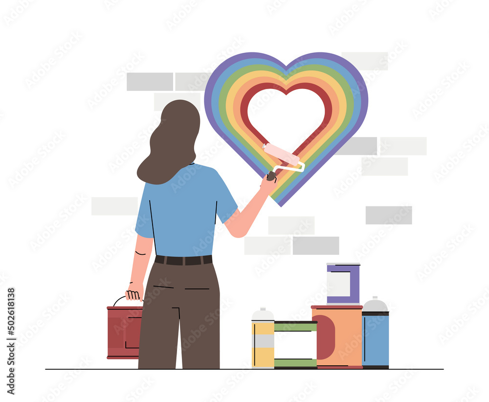 Girl drawing LGBTQ heart. Tolerance and respect for rights and freedoms ...