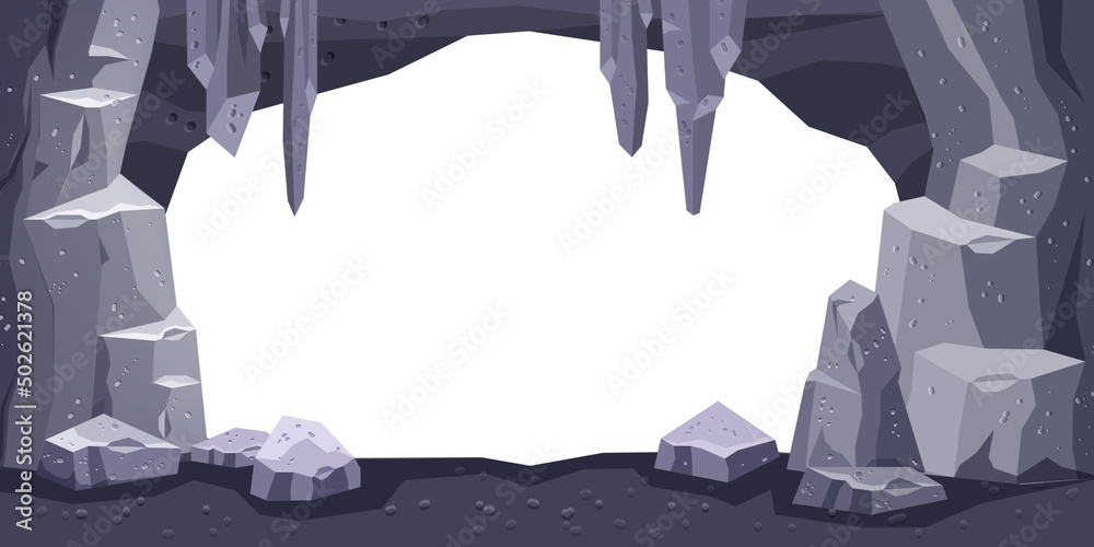 Cartoon cave vector background, rock cavern game illustration, stone ...