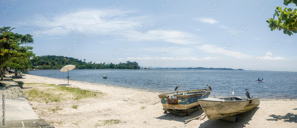 Foto de Stock sea beach bay ocean water boat canoe fish fisherman ...