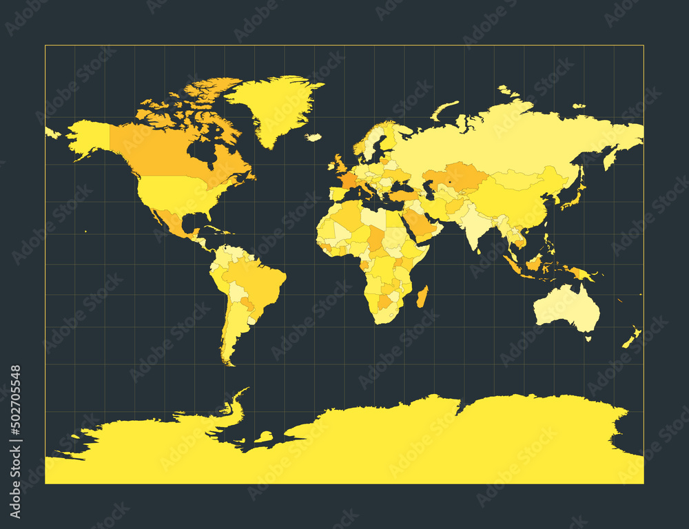 World Map. Miller cylindrical projection. Futuristic world illustration ...