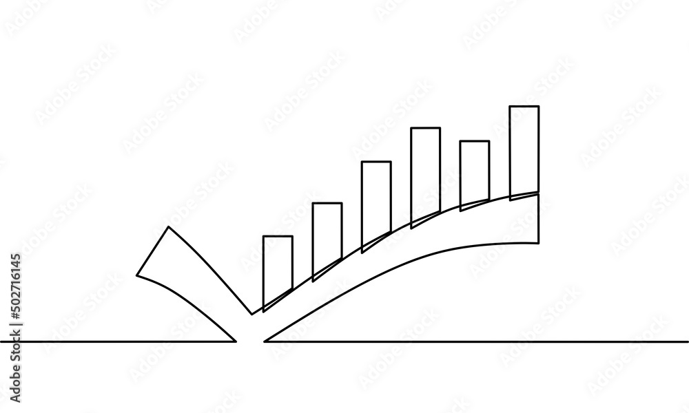 Continuous line drawing of growth graph with cheklist, business growth ...