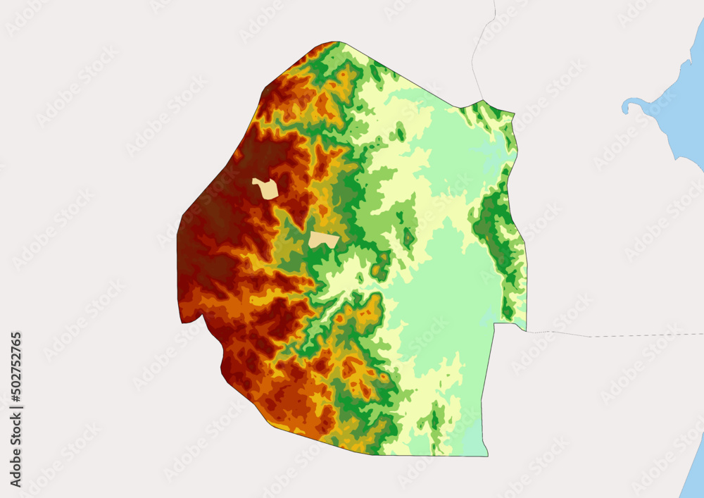 High detailed vector eSwatini physical map, topographic map of eSwatini ...