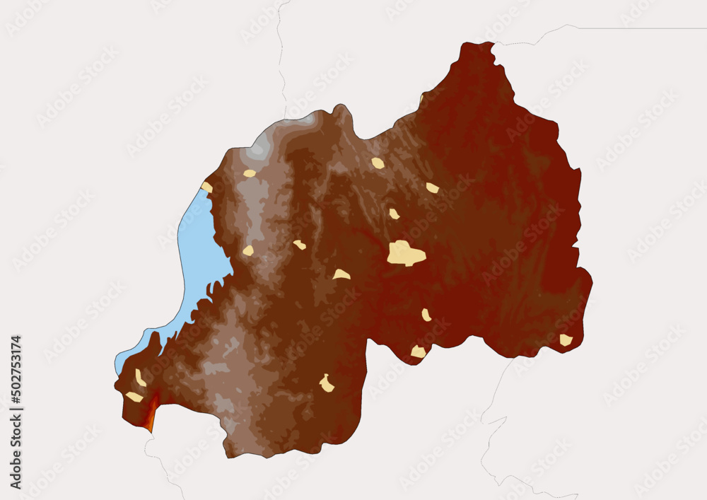 High detailed vector Rwanda physical map, topographic map of Rwanda on ...