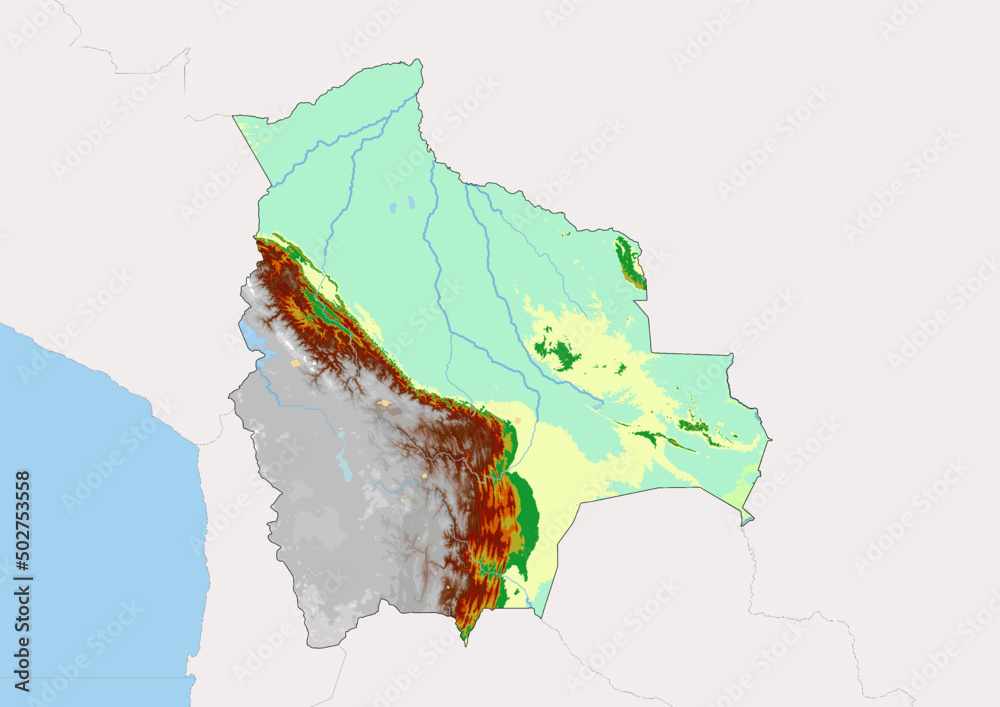 Image vectorielle Stock High detailed vector Bolivia physical map, topographic map of Bolivia on ...