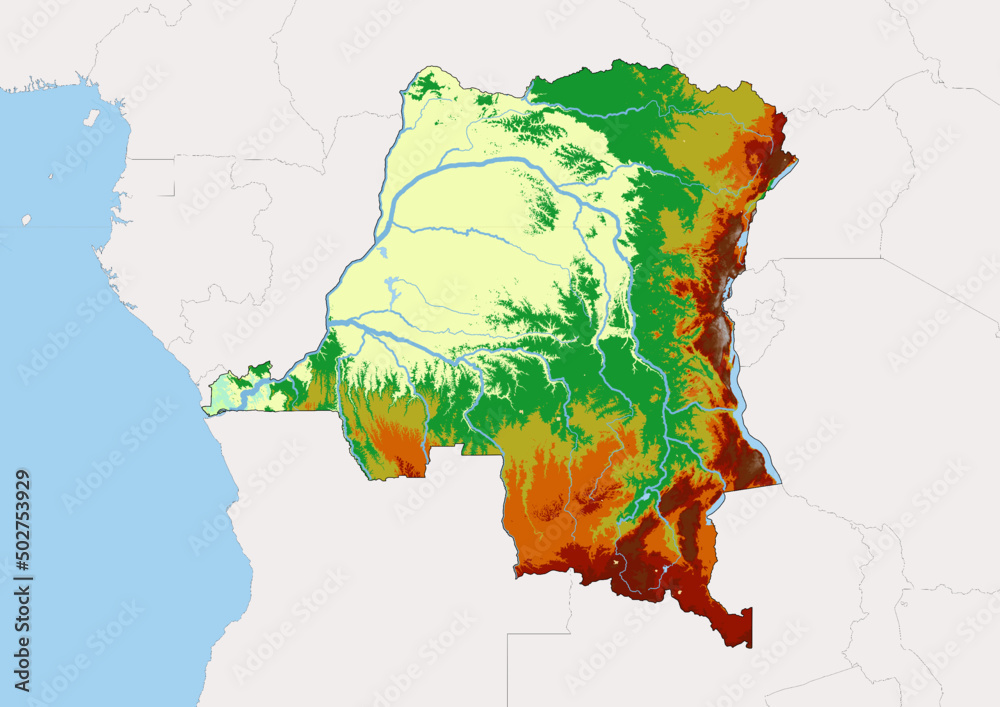 High detailed vector Democratic Republic of the Congo physical map ...