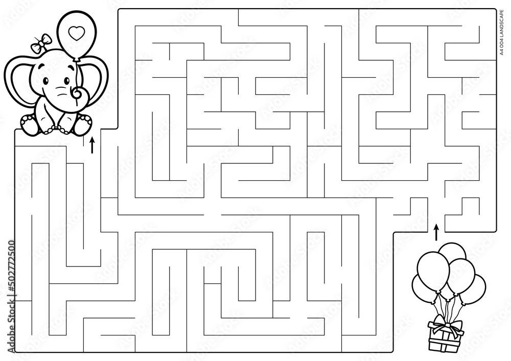 Vector black line printable maze. Format A4. Coloring book educational ...
