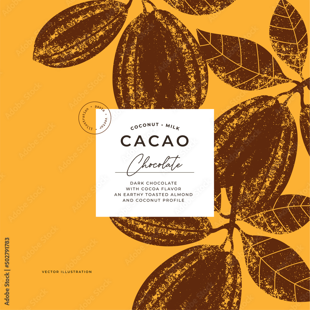 Vector de Stock Cocoa bean textured illustration. Vintage style design ...