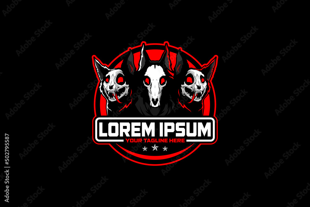 Dog skull hellhound animal vector badge logo design template Stock ...