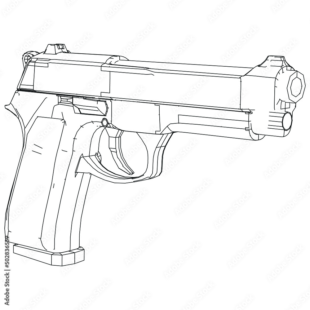 Pistol Gun Icon Vector outline Illustration isolated on white ...